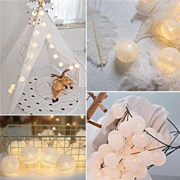 Holiday | 2 Pack Cotton Balls String Lights Battery Operated 1 Led ...